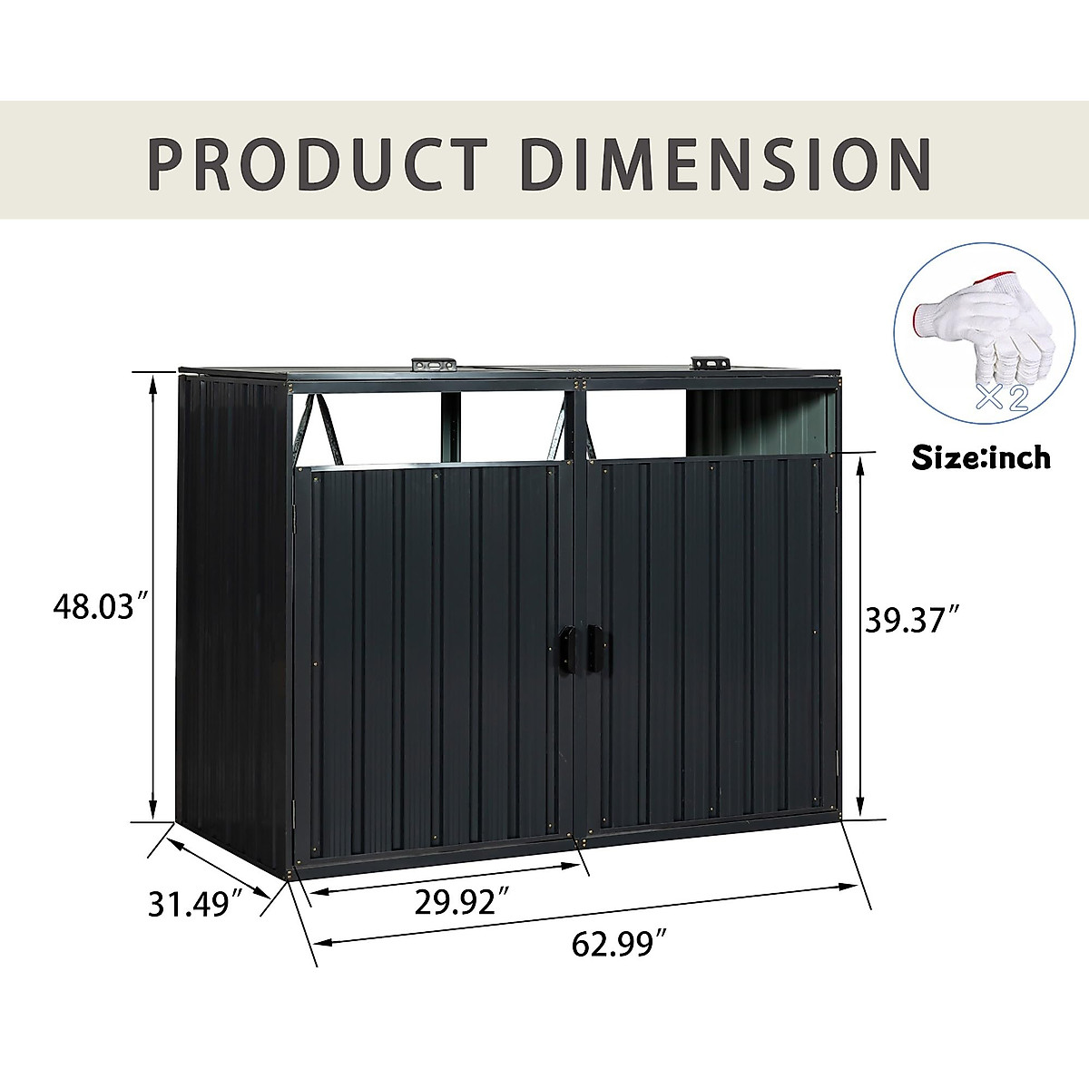 Outdoor Garbage Bin Storage Shed Galvanized Steel Outdoor Storage Shed for 2 Trash cans with Lockable Doors Metal Storage Shed for Garden Yard Lawn (Black-2)