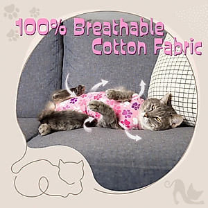 Cat Recovery Suit: Pink Cat Surgery Recovery Suit Female w/Paw Print Design - Elastic, Soft & Breathable Cat Recovery Suit for Spay - Washable Cat Surgery Suit for Post-Operative Healing Process.