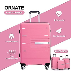 Tripcomp Luggage Sets Hardshell Travel Durable Suitcase Sets with Spinner Wheels TSA Lock, Carry-on,Luggage 3piece Set (20inch/24inch/28inch) (Pink)