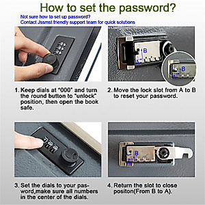 Book Safe with Combination Lock - Jssmst Home Dictionary Diversion Metal Safe Lock Box for Home Office Code Lock Money Box High Capacity, 9.5 x 6.2 x 2.2 inch, SM-BS0402L, black large