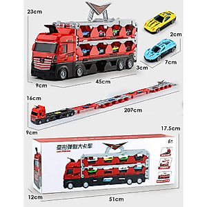 Peticehi Mega Hauler Truck with Ejection Race Track, Kids Deform Catapulting and Shooting Big Truck Folding Storage Transporter Toy, Toy Truck Transporter Car Carrier for Kids 3+ Years Old (8 Car)