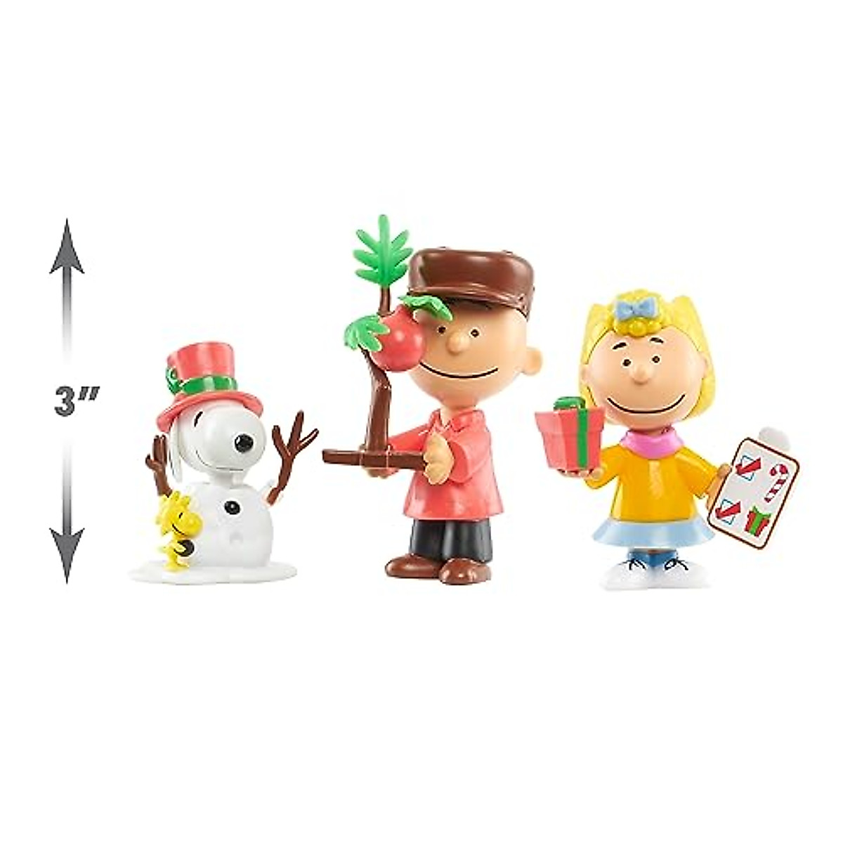 Peanuts 3-Piece Figure Set, Includes Characters Snoopy with Woodstock, Charlie Brown with Tree, and Sally with Present, Kids Toys for Ages 3 Up by Just Play