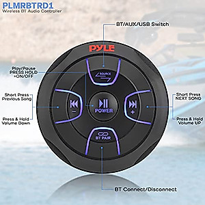 Pyle Amplified Wireless Bluetooth Audio Controller - Waterproof Rated Receiver for Marine, Remote Control w/ USB, AUX, Mount for Car Truck Boat Marine PowerSport Vehicles - Pyle PLMRBTRD1