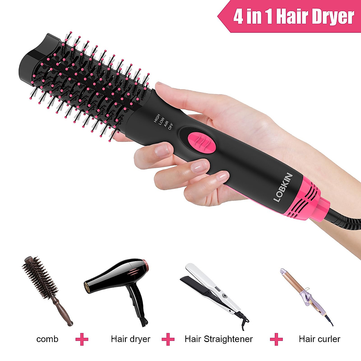 Hair Dryer Brush 2.0,Blow Dryer Brush in One - 4 in 1 One-Step Hair Dryer and Styler Volumizer with Negative Ion Anti-frizz Hot Air Brush for Drying Straightening Curling Salon