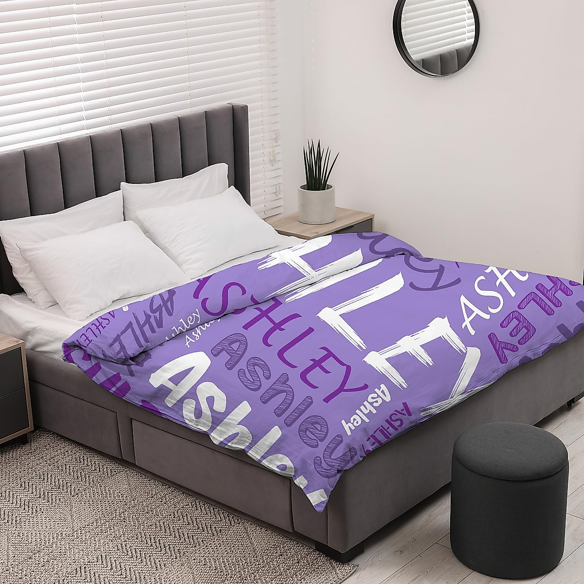 Personalized Name Blanket, Custom Purple Fleece Throw Blanket with Name for Kids Boys Girls Baby Men Women, Customized Light Soft Flannel Blanket Gift for Christmas Birthday Halloween