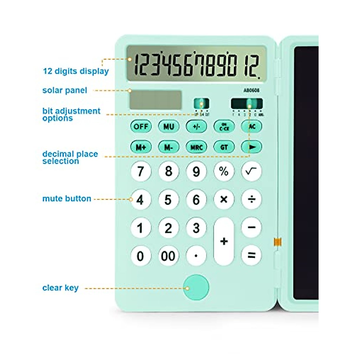Aucanla Calculator with Notepad,12-Digit Large Display Desk Calculator,Rechargeable and Solar Basic Calculator for Office,School and Business