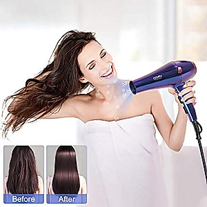 CONFU Professional Hair Dryer, Compact Blow dryer, Negative ionic Hair Dryer With Diffuser And Concentrator, For Quick Drying, ETL Certified, Purple
