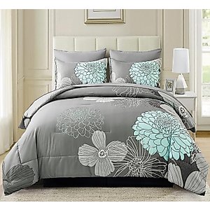 Yiran 7 Pieces Bed in a Bag Floral Comforter Set Queen Flowers Bedding Set Soft Microfiber Comforter Sets with 1 Comforter 1 Flat Sheet 1 Fitted Sheet 2 Pillowshams and 2 Pillowcases