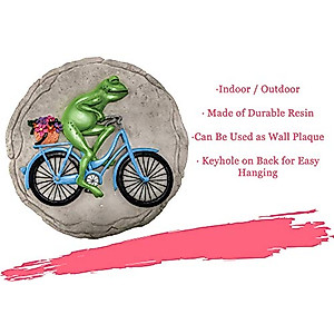Spoontiques - Garden Décor - Frog on Bicycle Stepping Stone - Decorative Stone for Garden