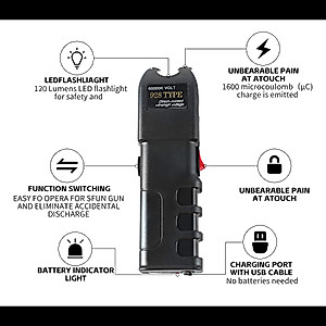 Magicutlery Billion Heavy Duty Stun Gun + LED Flashlight Tazor Self Defense for Women and Men Less Lethal Weapon Taxer Safety Mase Ungun Stun Fun Stick Selfe Defense Tayser Stungun USB Recharge