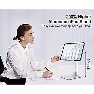 elitehood Aluminum iPad Stand, Adjustable iPad Stand Holder for Desk, Desktop Tablet Stand Dock for iPad Pro 12.9 11, iPad Air Mini 4 5 and More 4-13.5 inches Tablets, Silver