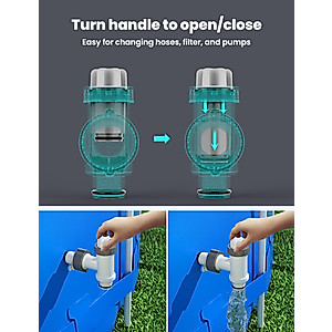 POOLHACKER Replacement Type B Hose Adapter 1.25" to 1.5" with Plunger Valve Parts for Above Ground Pool, Hose Adapter B & Shut Off Valve with Gaskets & Nuts for Above Ground Pool (2 Pack)