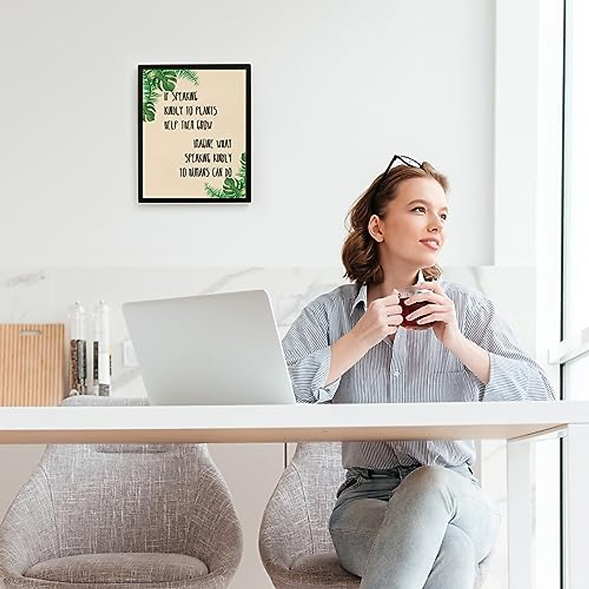 Speaking Kindly to Plants & Humans- Motivational Positive Quotes Wall Art Decor Sign, Modern Typographic Inspirational Wall Print for Home Decor, Office Decor & School Decor. Unframed- 8x10"