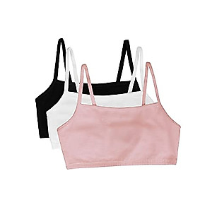 Fruit of The Loom Womens Spaghetti Strap Cotton Pull Over 3 Pack Sports Bra, Blushing Rose/White/Black Hue, 44