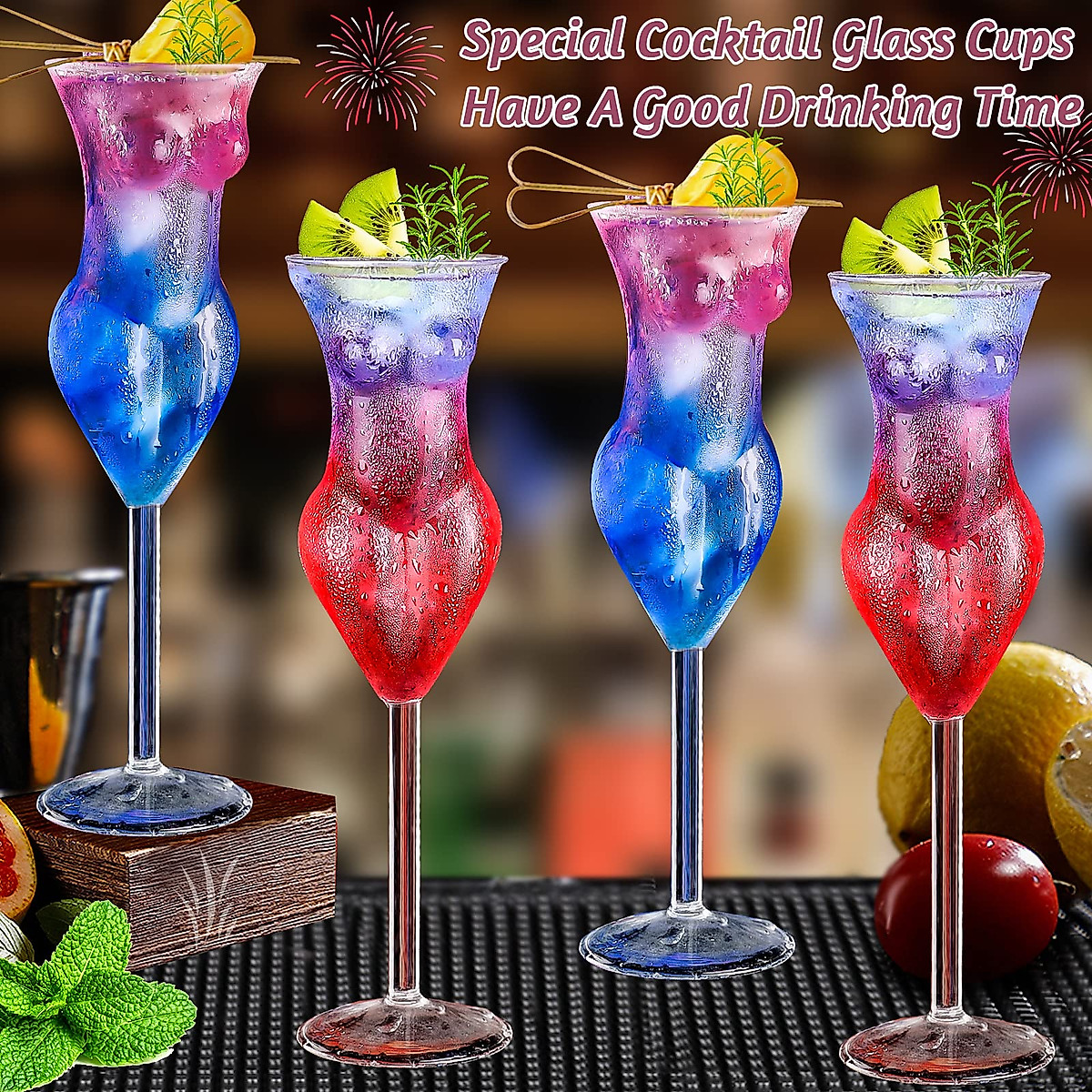 Wine Glass Cocktail Glasses Set of 4 Beauty Lady Woman Goblet Glass Drinking Cups 6.8oz Glassware for Cocktails Whiskey Wine Beer Milk Champagne Juice Home Party