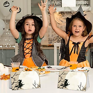 Halloween Table Place Cards, Editable Name Place Cards, 25 Pack Buffet Food Tent Labels, Double Design Name Cards, Halloween Thanksgiving Party Decorations, Easy Folding for Dinner Party - L531