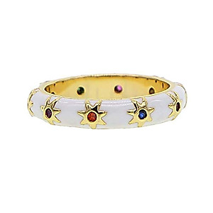 ATJMLADYJEWELRY Gold Plated Rainbow Star White Enamel Stack Stacking Engagement Band Ring for Women (8)