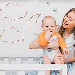 4 Pieces Cloud Wall Decor Boho Nursery Decor Wooden Star Decor Baby Nursery Rattan Moon Wall Decor Wooden Rainbow for Nursery Children Baby Kids Boys Girls Bedroom Decor (Cloud, Moon, Star)