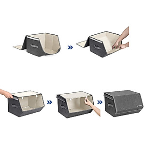 SONGMICS Stackable Storage Bins Set of 2, Storage Boxes with Lids, Non-Woven Fabric Closet Organizers with Magnetic Closures, Side Handles, Dark Gray URYLB02GV1