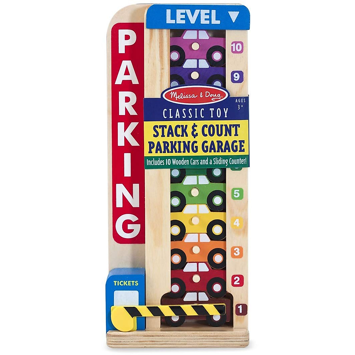 Melissa & Doug Wooden Stack & Count Parking Garage Classic Toy + Free Scratch Art Mini-Pad Bundle [51828]