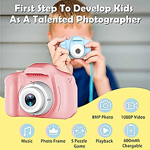 Kids Camera, Digital Camera for Kids Age 3-8, Toddler Toys Christmas Birthday Gifts for Boys and Girls, 2.0 inch IPS Screen Portable Children Toy Camera with 32G SD Card, Perfect Small Size (Pink)