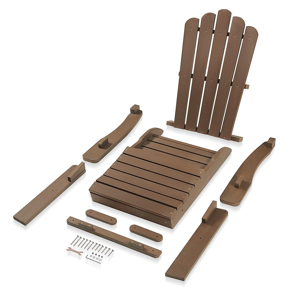 EFURDEN Adirondack Chair with Retractable Ottoman, Folding Adirondack Chair with Footrest, All Weather Poly Lumber Fire Pit Chair with Ottoman, All Weather Chair for Outdoor Brown