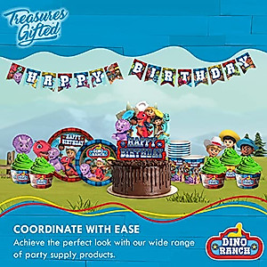 Treasures Gifted Dino Ranch Birthday Party Supplies - Dino Ranch Backdrop - 4.25ft Tall x 6ft Wide Happy Birthday Backdrop - Large Dino Ranch Birthday Banner - Dino Ranch Party Decorations for Wall