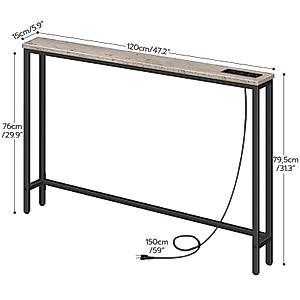 HOOBRO 47.2" Skinny Console Table with Power Outlets, 5.9" Behind Couch Table with Charging Station, Narrow Sofa Table, Long and Thin Table for Entryway, Living Room, Greige BG15XG01G1