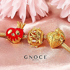 GNOCE Halloween Horror Charm Bead Sterling Silver 18k Gold Plated Poison Apple with Crown Charm For Bracelet/Necklace For Women Girls