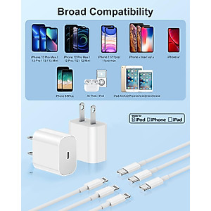 Susnwere iPhone 14 13 12 Charger Fast Charging, 2 Pack 20W Fast PD USB C Wall Charger Adapter with 3Pack 6Ft USB C to Lightning Cable (MFi Certified) for 14/14 Plus/14 Pro/14 Pro Max/13/ White