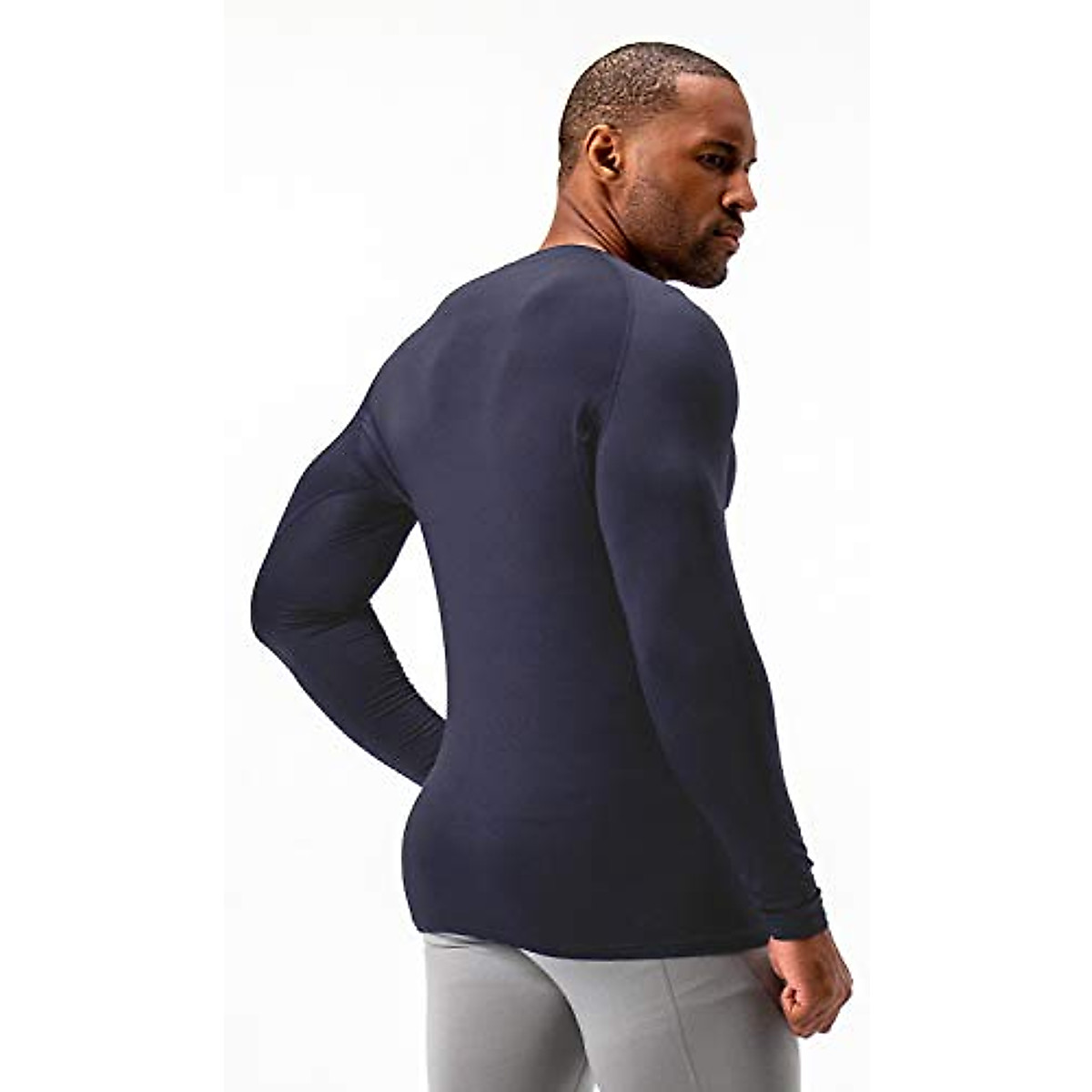 DEVOPS 2 Pack Men's Thermal Long Sleeve Compression Shirts (Medium, Black/Navy)