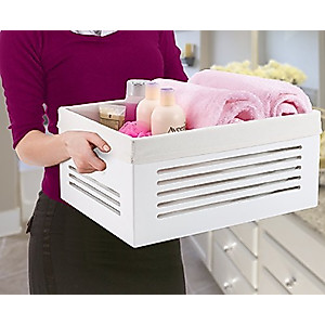 Creative Scents Wooden Crates for Storage - Set Of 3 Sizes Nesting Wood Crates with Removable Fabric Liner, Cutout Handles and Breathable Holes - The Best Sizes Chosen for Home Storage Bins (White)