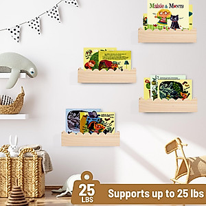 PHOENANCEE Scalloped Shelves,Nursery Bookshelf Set of 2,Kids Floating Book Shelves Wood,Baby Toys Storage Decor Organizer for Living Room Bedroom,Wavy Edge,Preassembled,Pine(Natural Wood)