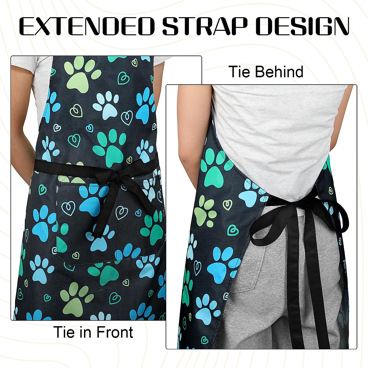 XLSXEXCL Dog Grooming Waterproof Apron with 2 Pockets, Cute Puppy Dog Pets Apron, Grooming Apron for Dog Groomers, Adjustable Painting Gardening Grooming Cooking Apron Gift for Men Women (Dog Paw)