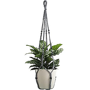 Macrame Plant Hanger Indoor Hanging with Wood Beads Macrame Planters No Tassel for Indoor Outdoor Boho Home Decor 35 Inch (Gray,1pc)
