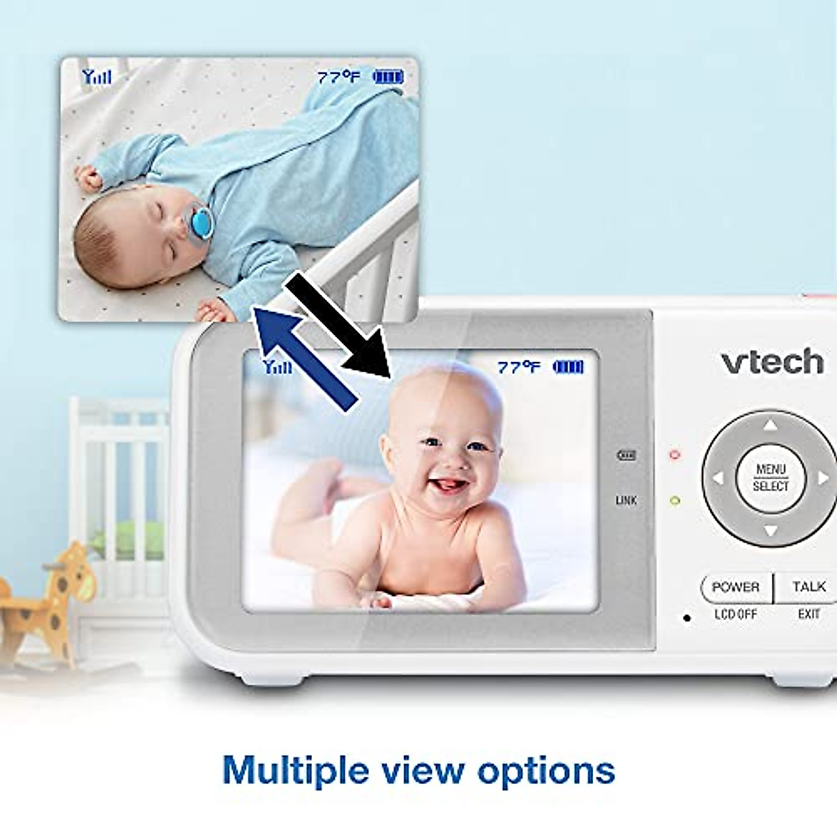 VTech VM923-2 Baby Monitor, 2.8”Screen, 1000ft Range, Pan-Tilt-Zoom, Night Vision, 2-Way Audio, Temperature Sensor, Lullabies, Secured Transmission No WiFi