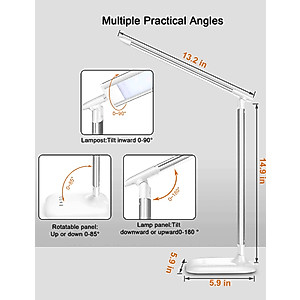 LED Desk Lamp for Home Office - Dimmable, Eye-Caring Reading Table Lamp, 5 Lighting Modes 10 Brightness Levels, Touch Control, 30/60 min Auto Timer