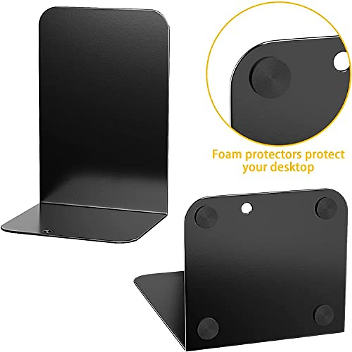 Bookend, Black Metal Bookends for Shelf Book Ends for Heavy Books, 2 Pieces Book Stopper for Home Office School