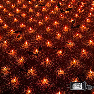 FUNPENY Halloween 360 LED Net Lights, 12ft x 5ft 8 Modes Waterproof Connectable Halloween Decorations for Outdoor Garden Party Decor (Orange)