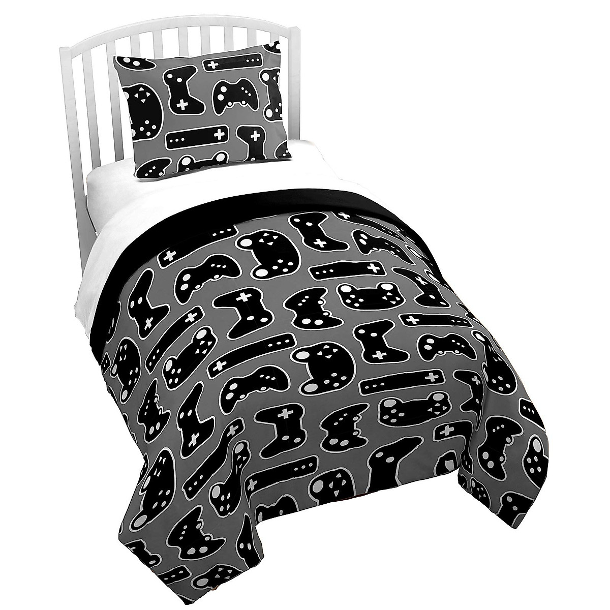 Jay Franco Trend Collector Game On Glow in The Dark Twin Comforter & Sham Set - Super Soft Kids Bedding Features Video Game Contollers - Fade Resistant Microfiber