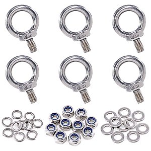 36Pcs 304 Stainless Steel M6 Male Thread Lifting Ring Eye Bolt Kit, Including 6Pcs M6 Eye Bolt with 10Pcs Lock Nuts, 10Pcs Lock Washers and 10Pcs Flat Washers