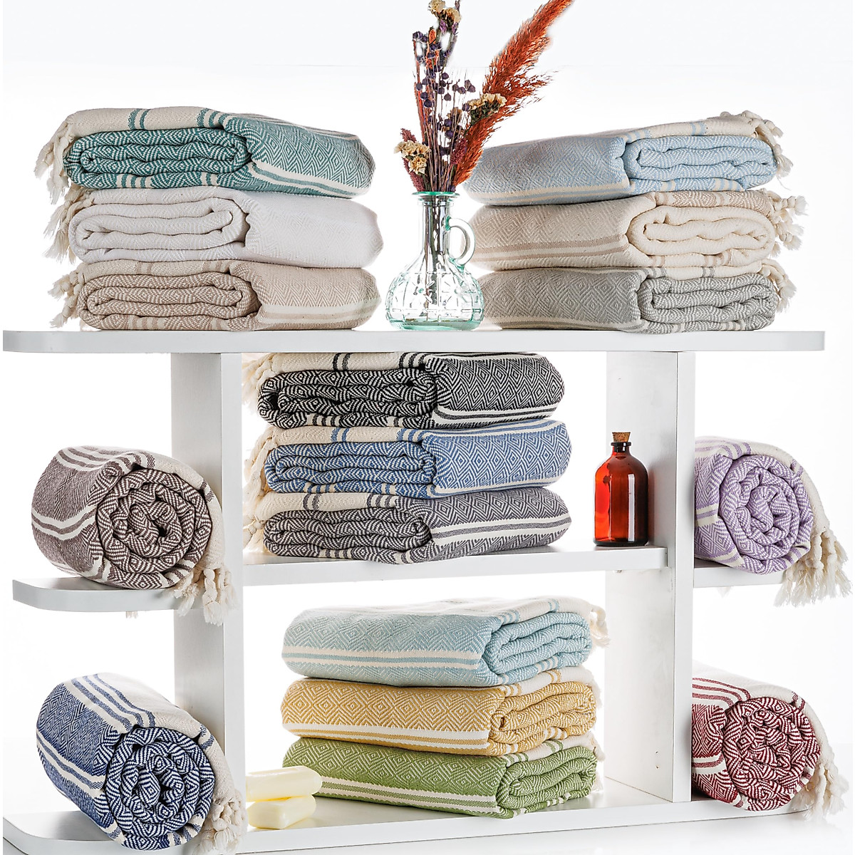 DEMMEX Oversized Turkish Bath Towel - 100% Organic Cotton, Ultra Soft, Quick-Drying, Lightweight Peshtemal, Prewashed, Diamond Weave, Oeko-TEX Certified, 71x36, Luxury Bathroom and Spa Towel, White