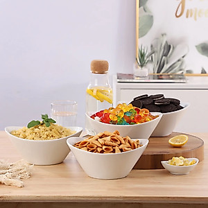 Buyajuju Porcelain Salad Bowls, 38 Ounce pasta bowls set of 4, 8 inch White serving bowls for cereal, soup, ramen, snacks, rice, Oven Dishwasher Safe