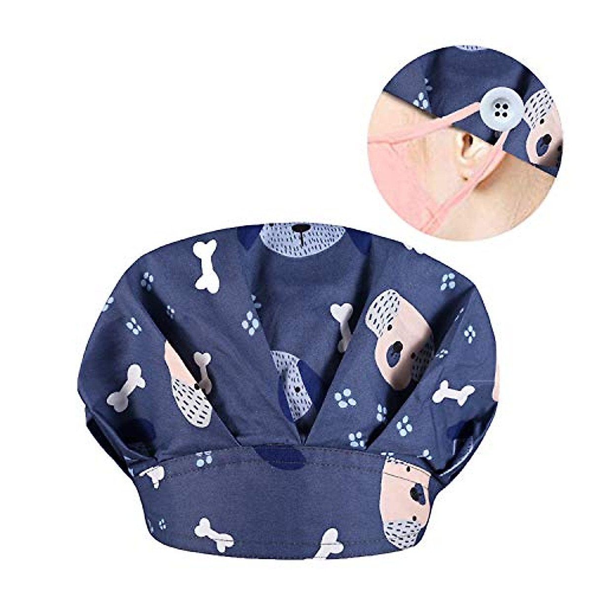 4Pcs Adjustable Working Cap with Buttons Elastic Bouffant Hats Head Scarf with Sweatband for Women Men (Color 5)