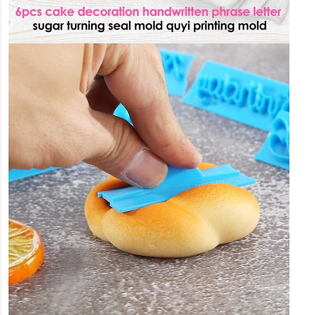 Cake Mold Words Stamp, Cookie Stamps, Words Stamp Happy Birthday Congratulation Anniversary Best Wishes Handwritten Letter Cutter Set Cake Decoration for DIY Cake Cookies Pastry (Blue)