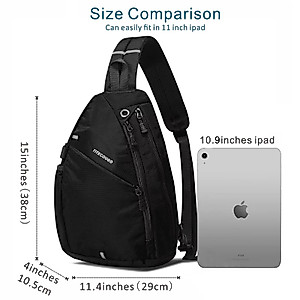 Black Sports Men 1 Sling Backpack Breathable Lightweight Chest Bag Leather Shoulder Bags Packs Day Pack Daypack Cross Body Crossbody for Women Men Teens Waterproof Hiking Travel Bag