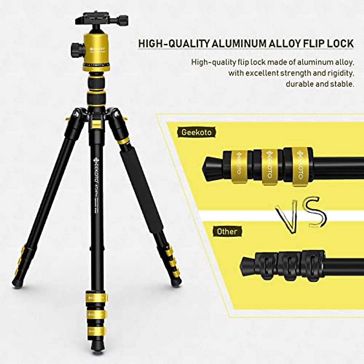 [Limited Edition] GEEKOTO 77'' Tripod-Camera Tripod for DSLR-Compact Aluminum Tripod with 360 Degree Ball Head Loads up to 17.6LBS for Travel and Work(Yellow)