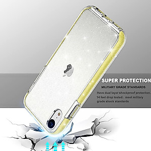 COOLQO Compatible for iPhone XR Case, with [2 x Tempered Glass Screen Protector] Clear Glitter Sparkle 360 Full Body Coverage Hard PC+Soft Silicone 3in1 Shockproof Protective Phone Cover Yellow