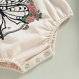 sdghg 0-18M Infant Baby Girl Short Sleeve Romper Spring Summer Bodysuit Headband Romper Butterfly Jumpsuit Bubble Bodysuit (Apricot, 0-3 Months)