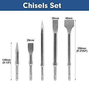 17Pcs Rotary Hammer Drill Bits and Chisel Set - SDS-Plus Carbide-Tipped Drill Bits and Chisels with Storage Case - Tools for Concrete Brick Stone and Other Masonry Construction Materials